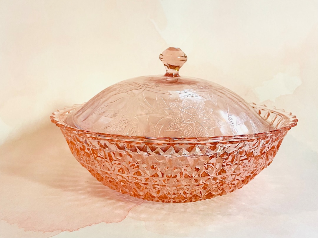 Vintage Pink Depression Glass Bowl With Lid / Pink Glass Candy Dish - Etsy