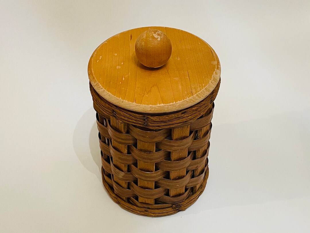 Vintage Wood and Wicker Container / Boho Rattan Storage Container - Etsy