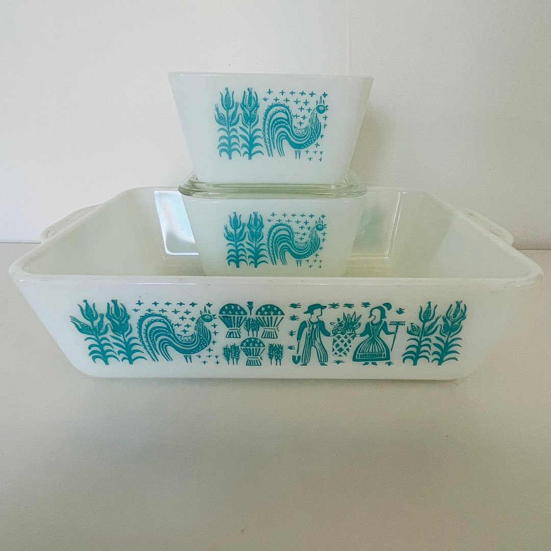 Vintage 1950's Pyrex Set / Butterprint Amish Pyrex Set / Teal Blue ...