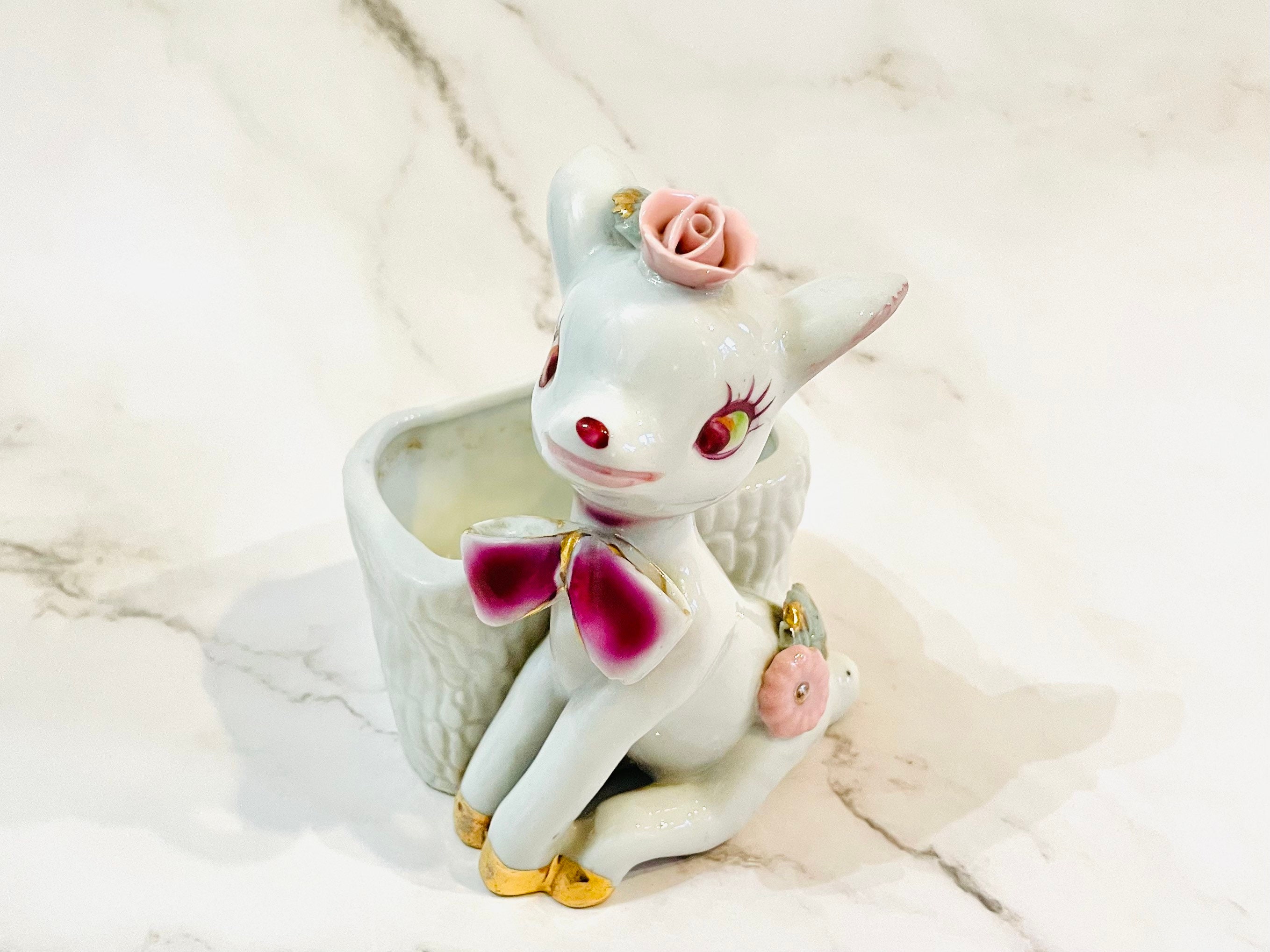 Vintage Baby Deer Planter / Pink Bow Deer Ceramic Planter - Etsy
