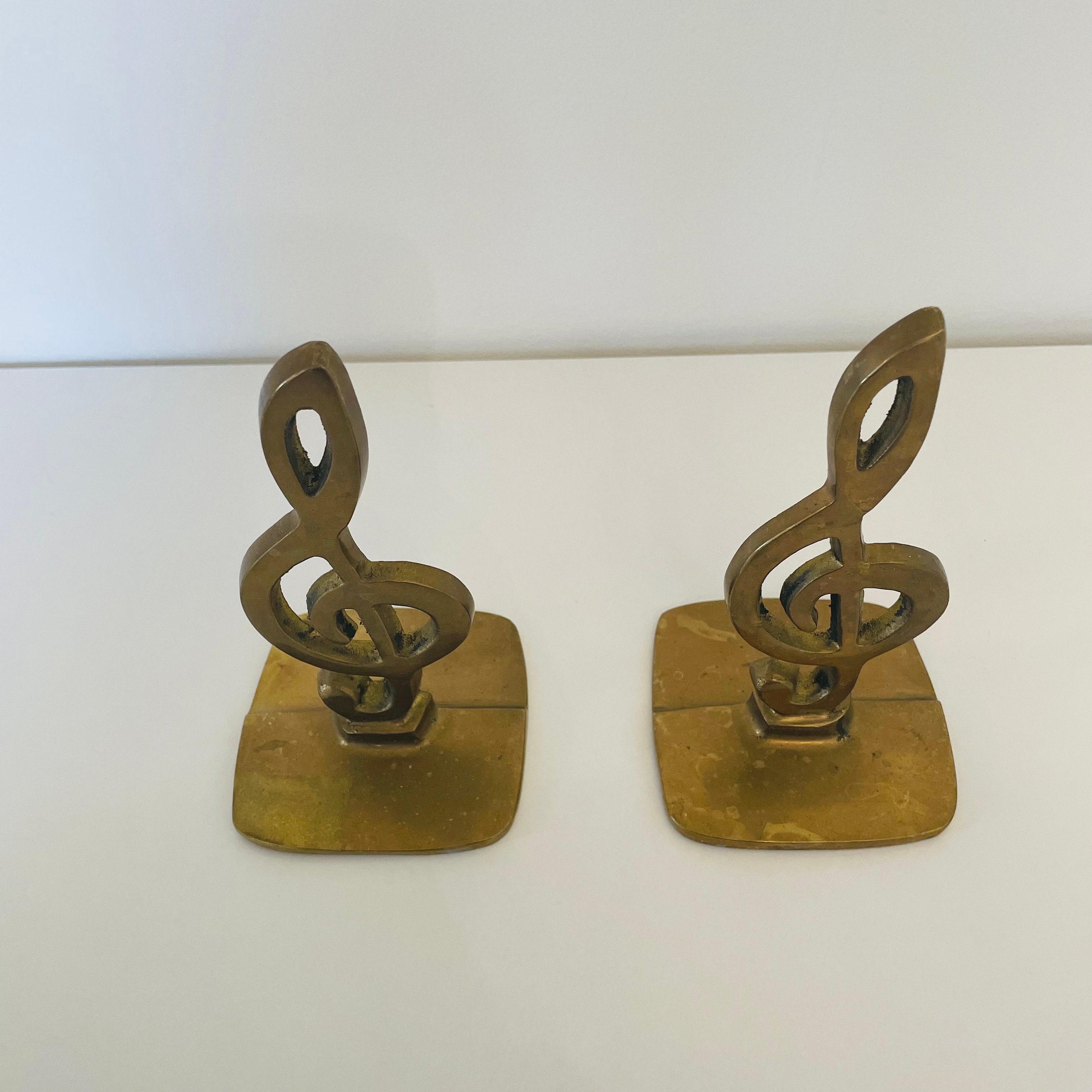 Vintage Pair of Brass Music Notes Bookends / Gold Treble Clef - Etsy