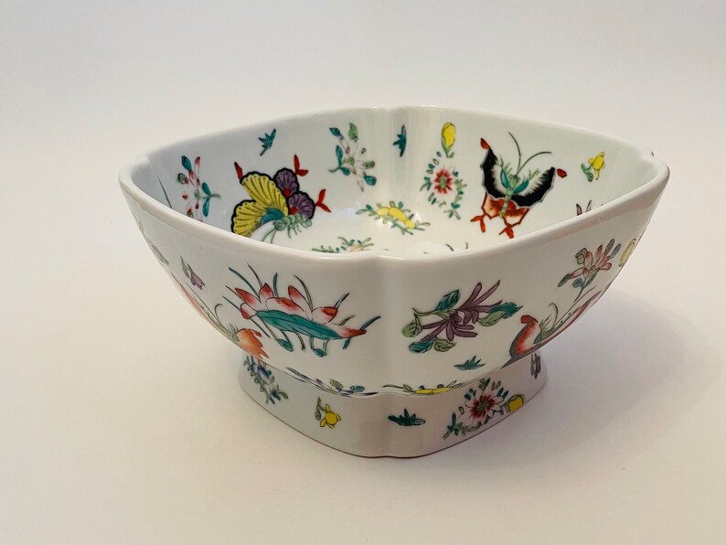 Vintage Japanese Porcelain Ware Pedestal Bowl / Butterfly and Floral ...