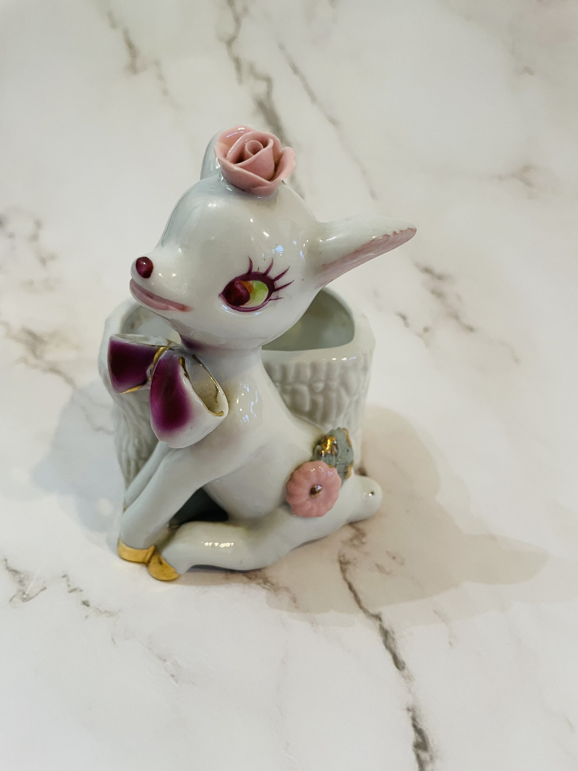 Vintage Baby Deer Planter / Pink Bow Deer Ceramic Planter - Etsy