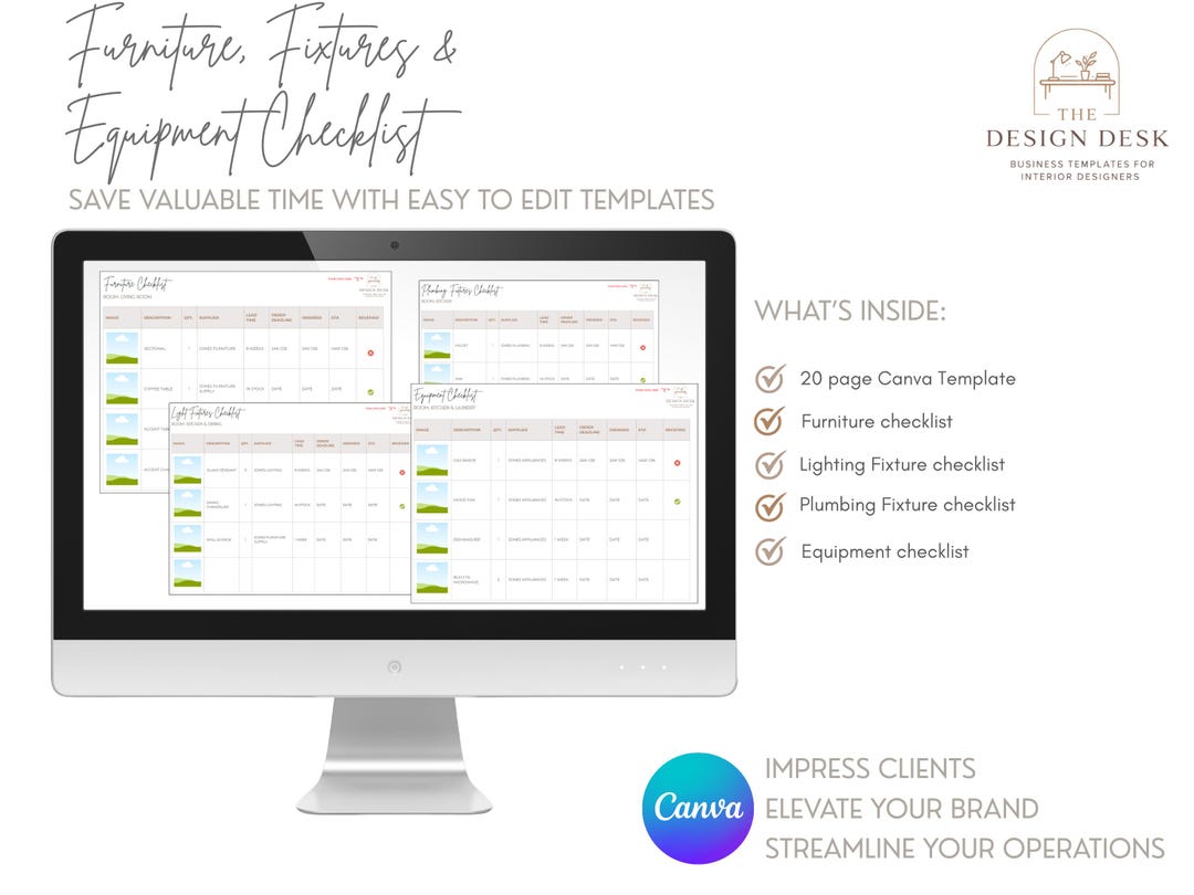 Furniture, Fixture & Equipment Checklist Template ~ Order Tracker - Etsy