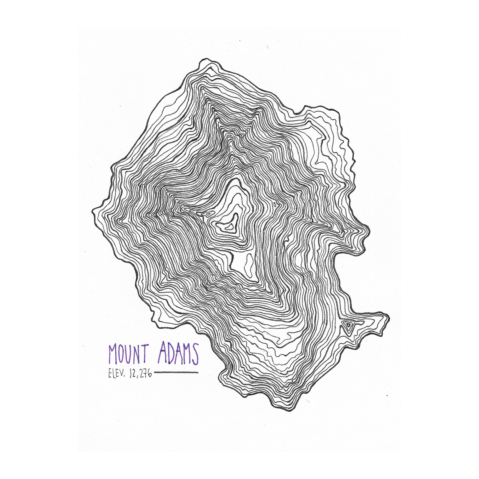 Mt. Adams Print Topography Maps Map Art Nature Mountains Pen Drawing ...