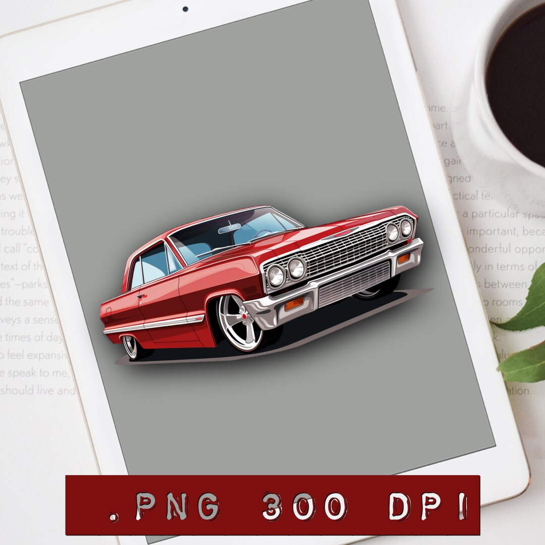 Cherry Red Chevy Impala Clipart, Lowrider Png Design, Impala Artwork ...
