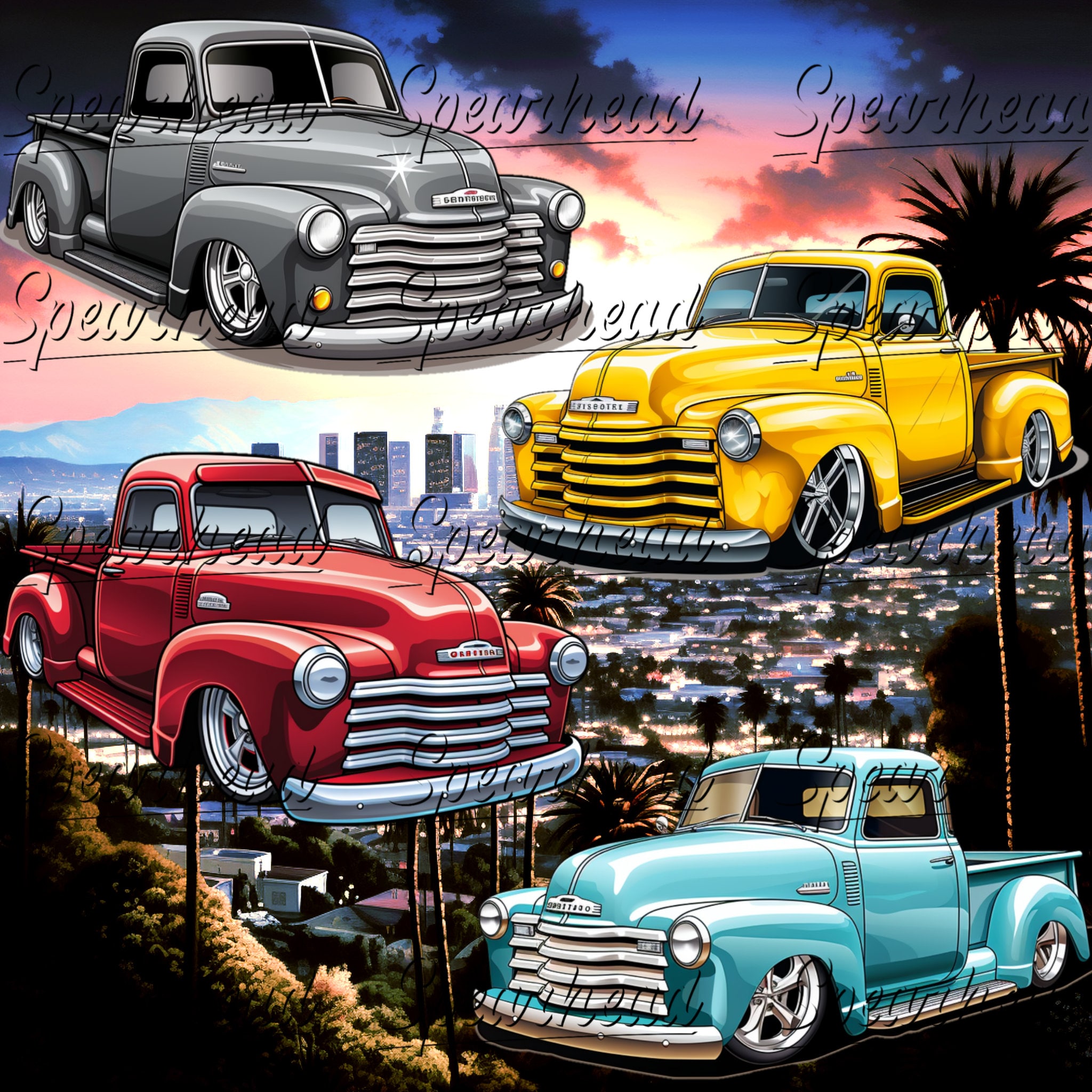 Classic Chevy 3100 Pickup Truck Clipart Bundle - 4 Ai-designed Lowrider ...