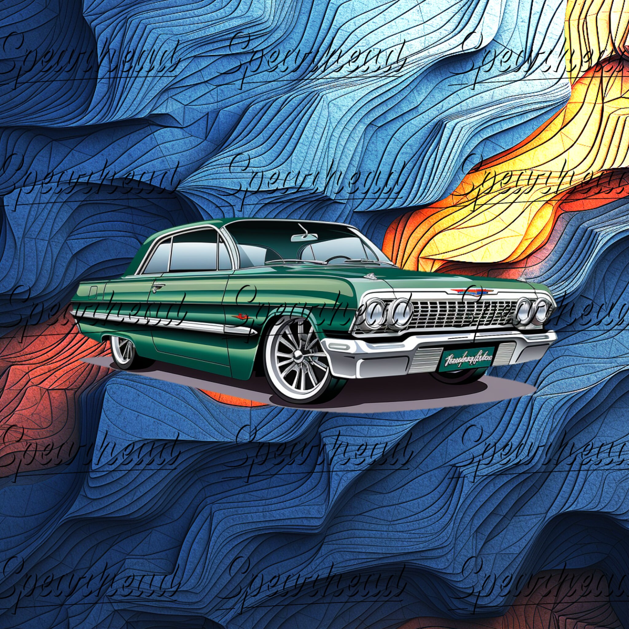 Emerald Green Chevy Impala Clipart, Lowrider Png Artwork, Chevy Impala ...