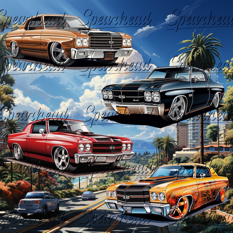 Bundle of 4 Classic El Camino Lowrider Png Clipart, Designs for ...