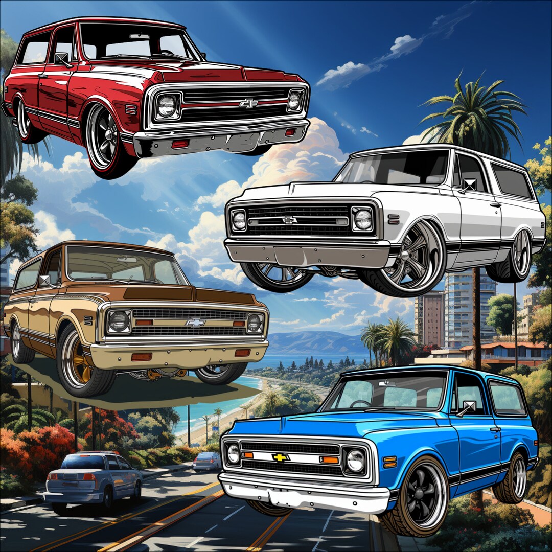Chevy K5 Blazer Lowrider Clipart Bundle - 4 Ai-designed Vintage SUV ...