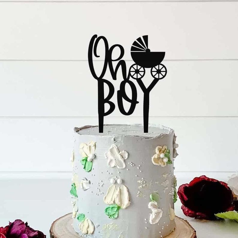 Baby Boy Shower Oh Boy Cake Topper - Pram Design in Acrylic or Wood ...