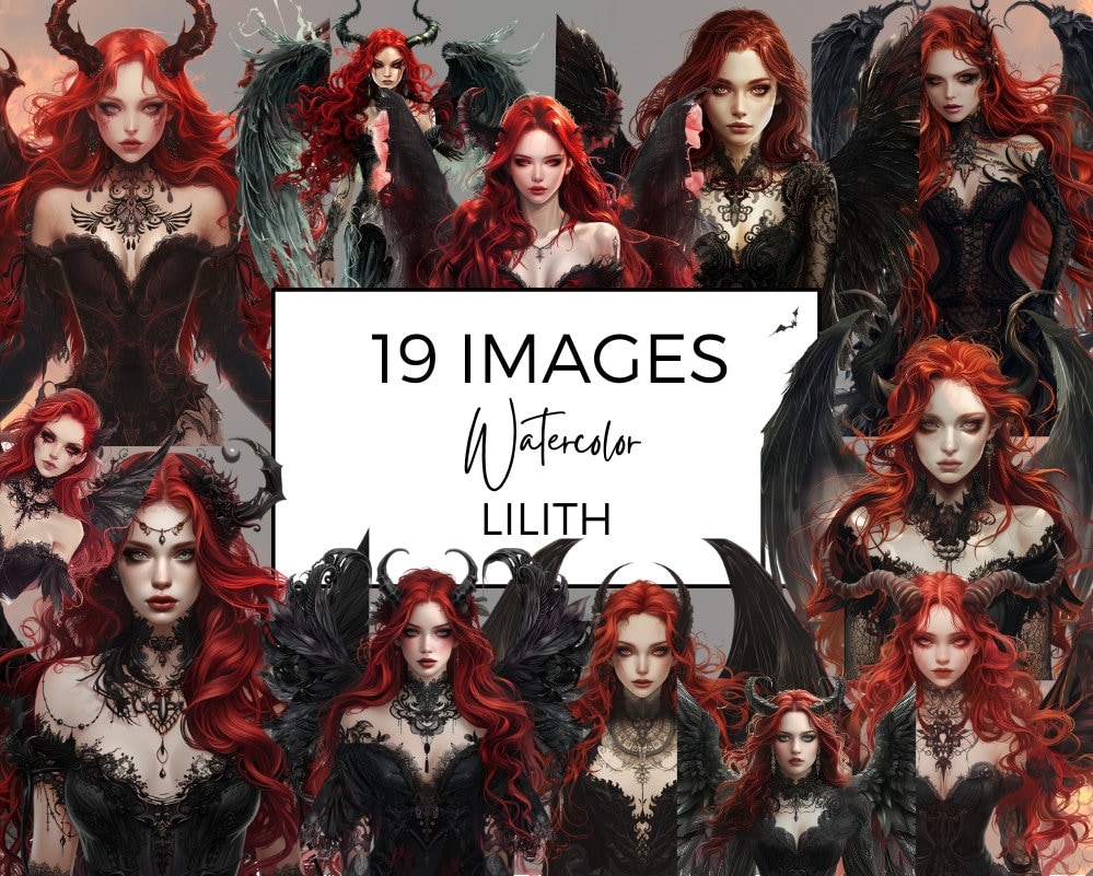 Lilith. Watercolor 19 Clipart PNG Bundle. AI Illustration. Instant ...