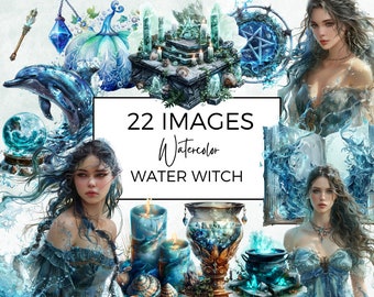 Sea Witch. Watercolor 24 Clipart PNG Bundle. AI Illustration. Instant Download for Commercial ...