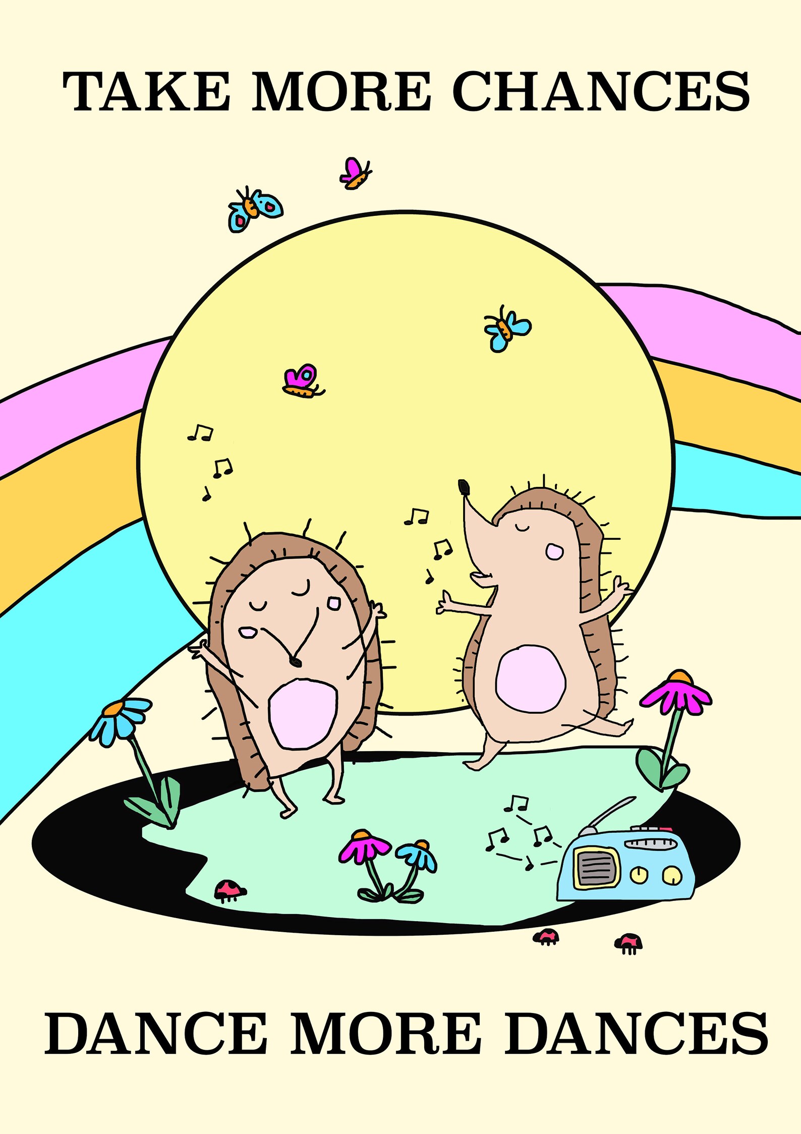 Happy Hedgehogs - Retro Fun Styled Print - Dance and Manifest - Physical PRINT - Etsy