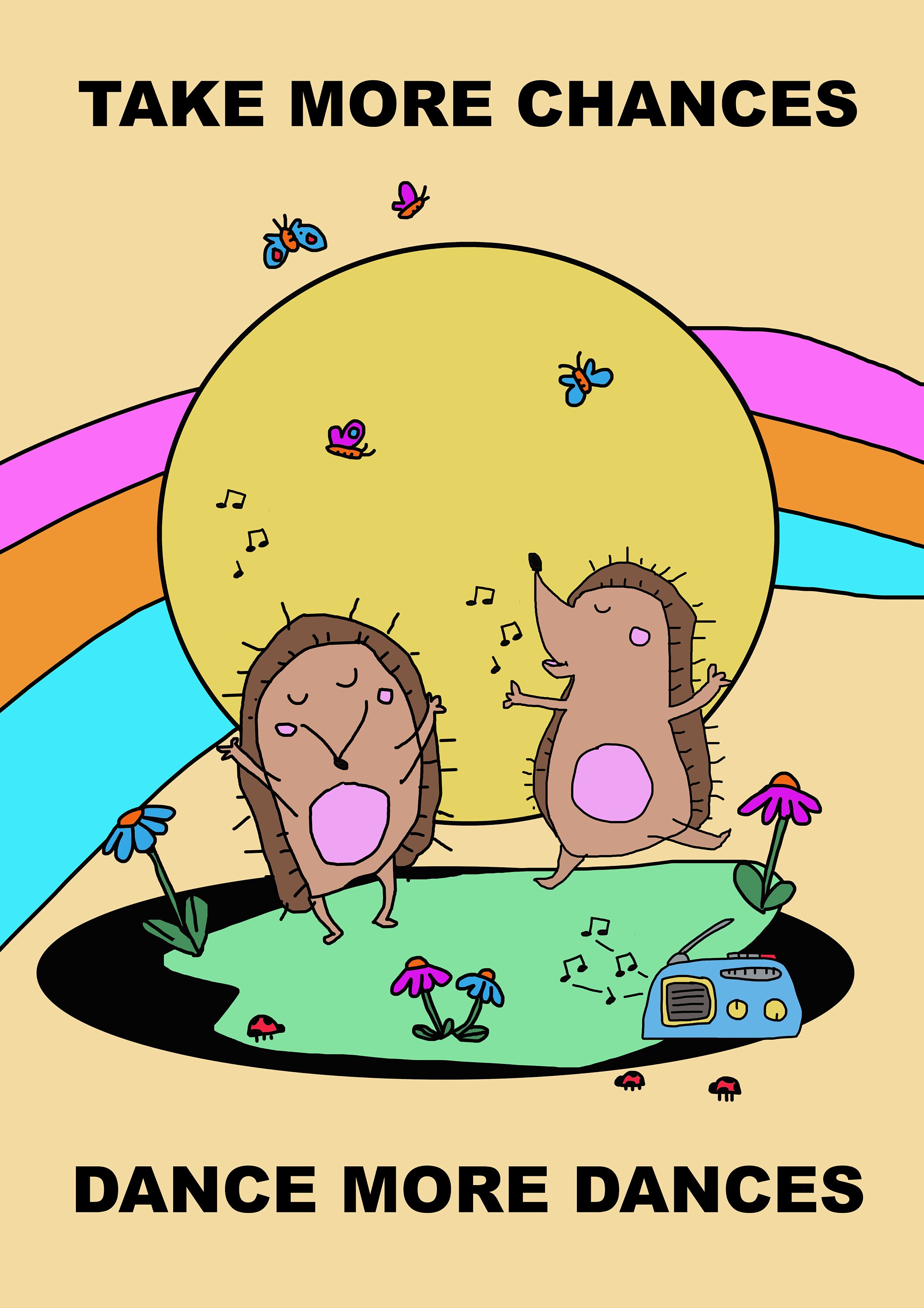 Happy Hedgehogs - Retro Fun Styled Print - Dance and Manifest ...