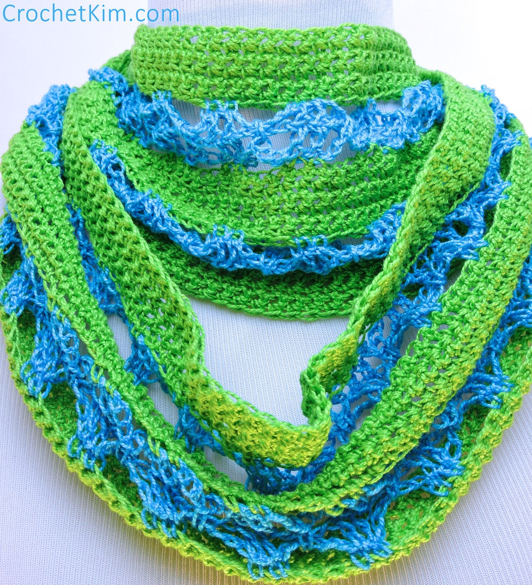 Two Color Lacy Scarf Pattern, Cowl Crochet PATTERN, Easy Crochet ...