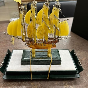 Luxury One of Kind 925 Silver Amber Ship on Whole Natural Stone Natural ...