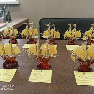 Luxury One of Kind 925 Silver Amber Ship on Whole Natural Stone Natural ...