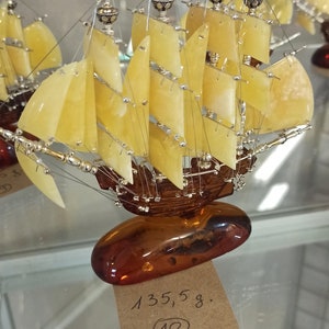 Luxury One of Kind 925 Silver Amber Ship on Whole Natural Stone Natural Baltic Amber With Sails ...