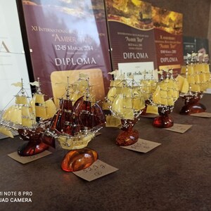 Luxury One of Kind 925 Silver Amber Ship on Whole Natural Stone Natural ...
