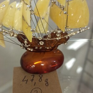 Luxury One of Kind 925 Silver Amber Ship on Whole Natural Stone Natural Baltic Amber With Sails ...