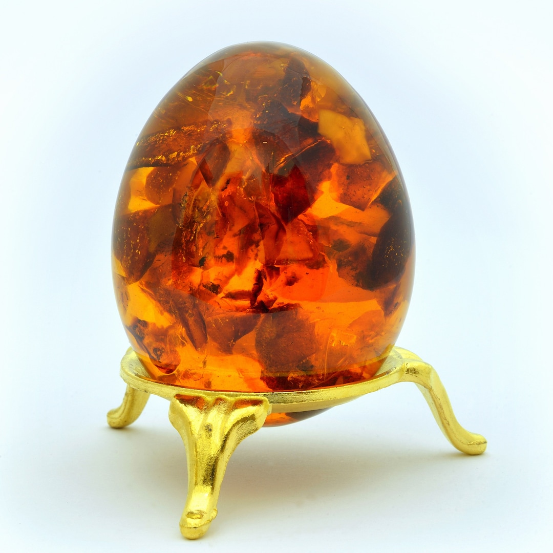 Amber Egg Set With Stand Baltic Amber Chips 2.25" Inside Easter Resin Chicken Sized Egg - Etsy