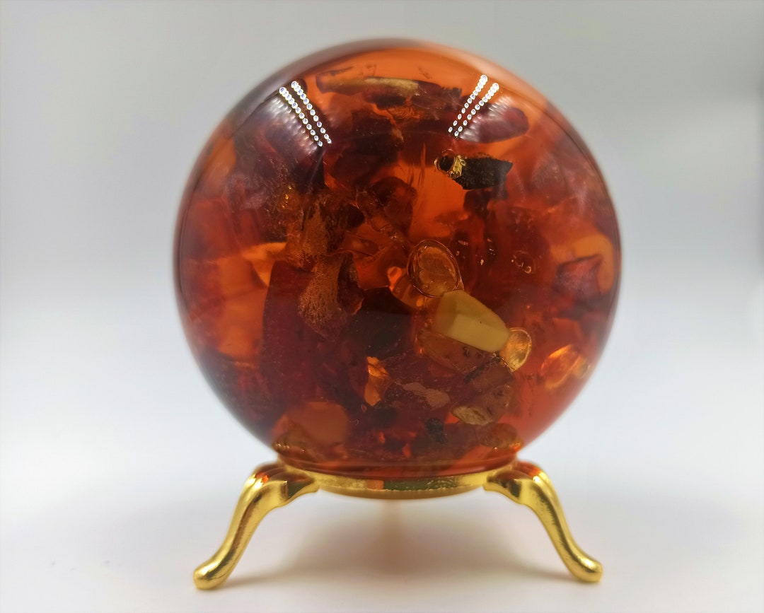 Resin Amber Sphere: Real Amber Stone Ball With Stand - Etsy