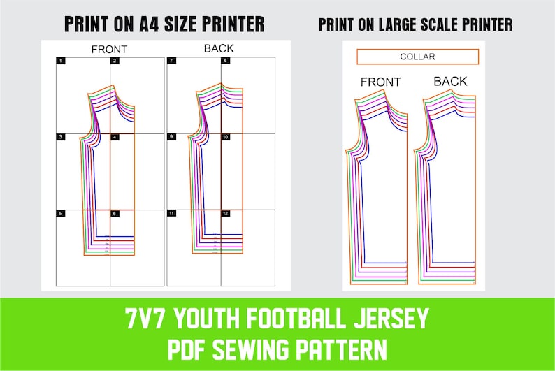 Youth Football Jersey Sewing Pattern | 7v7 Uniform Template (PDF ...