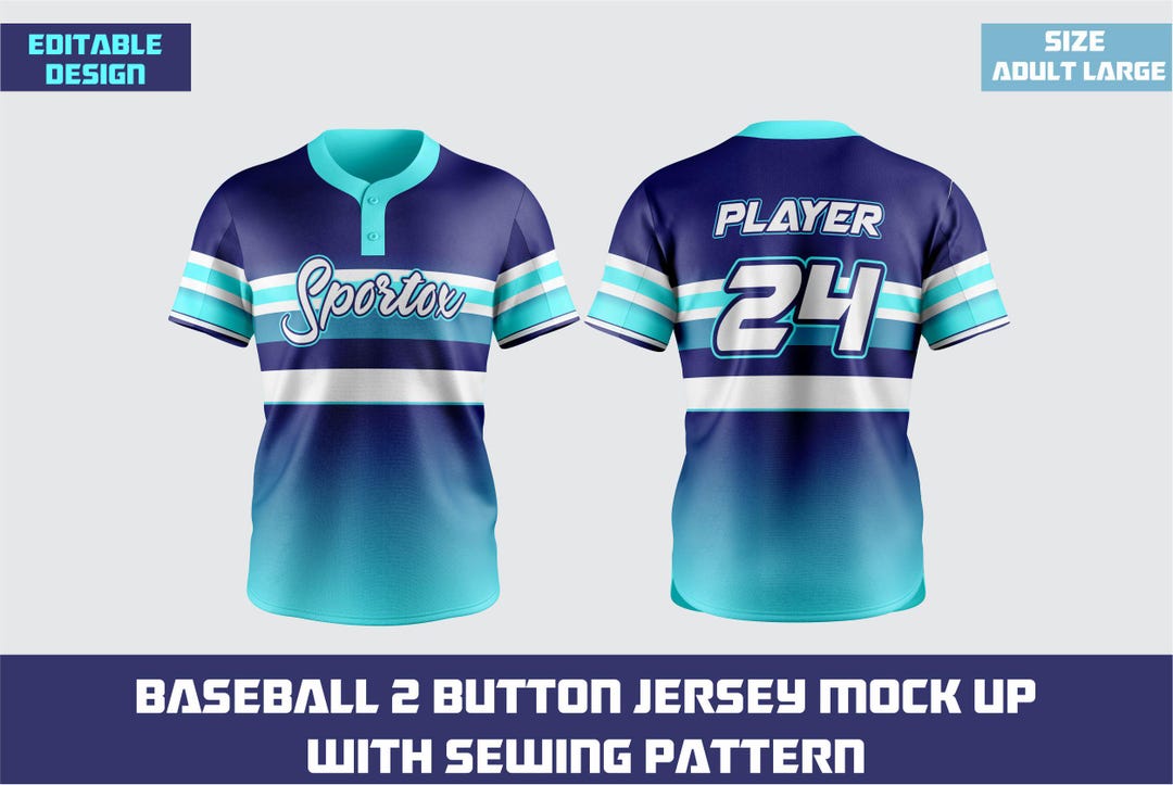 Baseball Jersey Mockup With Sewing Pattern | 2 Button Editable Design ...