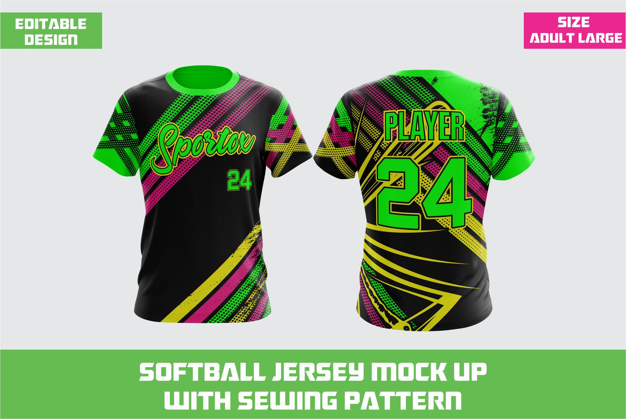 Softball Jersey Mockup With Sewing Pattern | Editable Sublimation ...