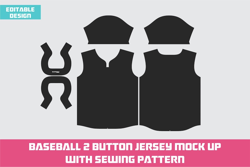 Baseball Jersey Mockup Template | 2 Button Sewing Pattern | Sports ...
