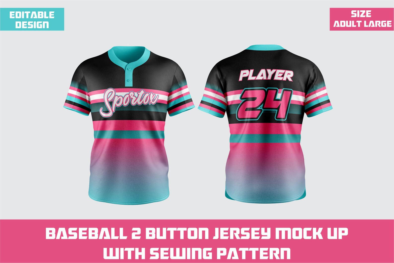 Baseball Jersey Mockup Template | 2 Button Sewing Pattern | Sports ...