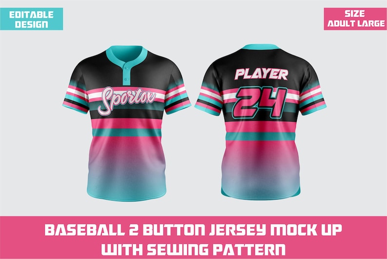 Baseball Jersey Mockup Template | 2 Button Sewing Pattern | Sports ...