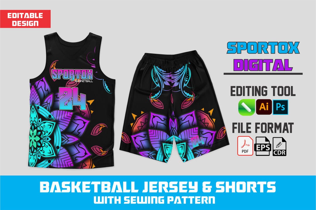 Editable Basketball Jersey and Shorts Template | Digital Mockup for ...