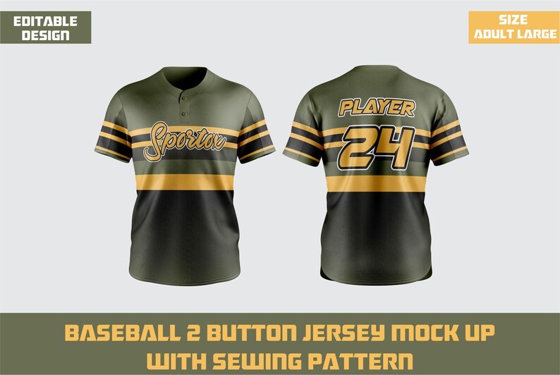 Baseball Jersey Mockup Template | 2 Button Sewing Pattern | Sports ...