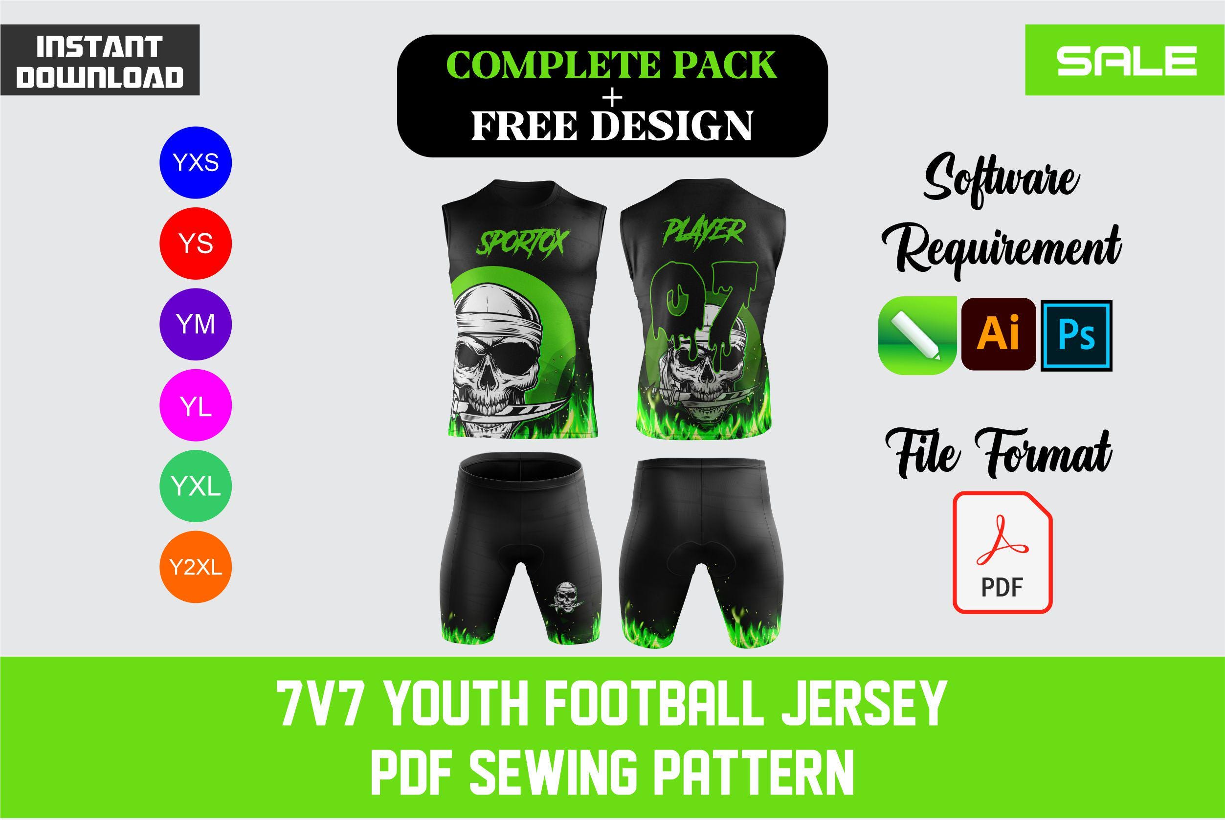 Youth Football Jersey Sewing Pattern | 7v7 Uniform Template (PDF ...