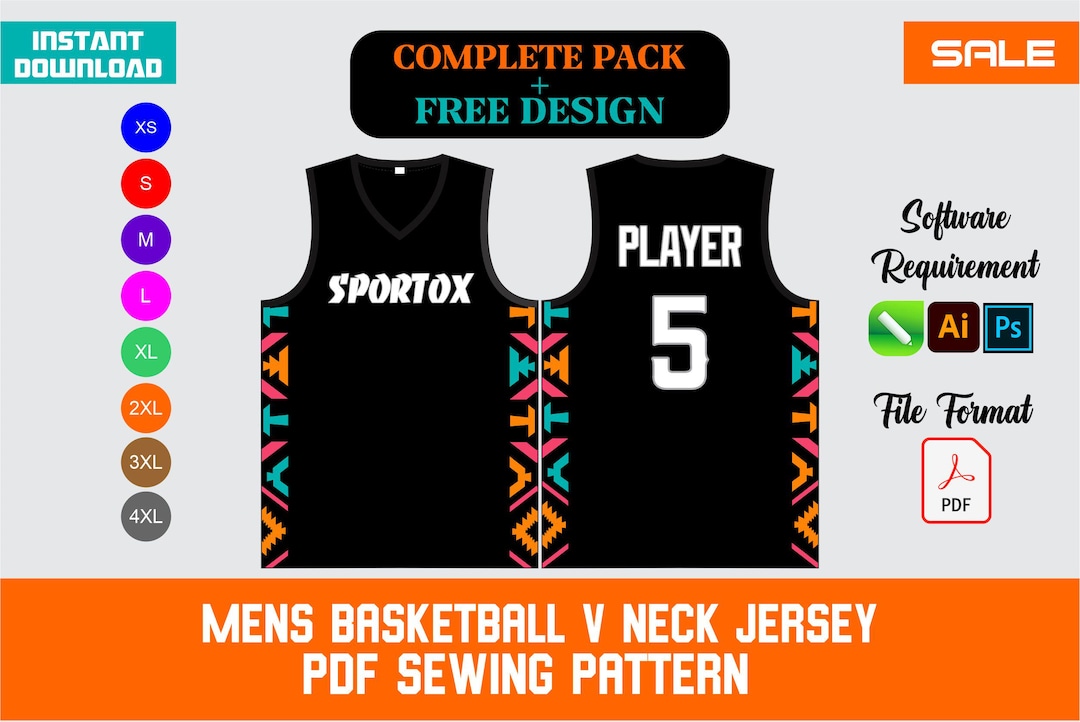 Basketball Jersey Sewing Pattern | Adult V Neck DIY Sportswear (PDF ...