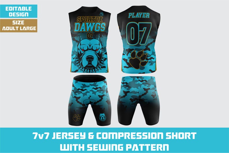 7v7 Jersey & Compression Shorts Mockup Template | Editable CDR, AI, EPS ...