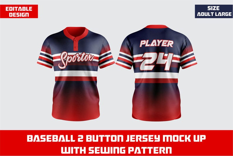 Baseball Jersey Mockup Template | 2 Button Sewing Pattern | Sports ...