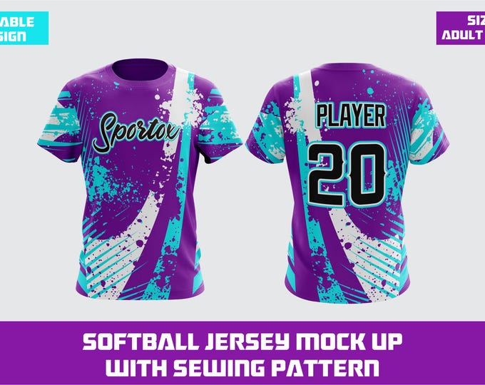 Softball Jersey Mockup With Sewing Pattern | Editable Sublimation ...