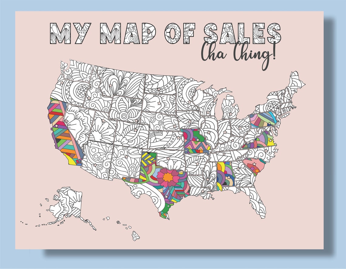 USA Map Coloring Page Sales Tracker Etsy Sales Map Etsy - Etsy