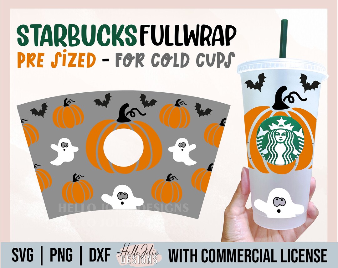 Full Wrap Halloween Pumpkin Cold Cup Cup Svg, Boo Wrap Cold Cup SVG ...
