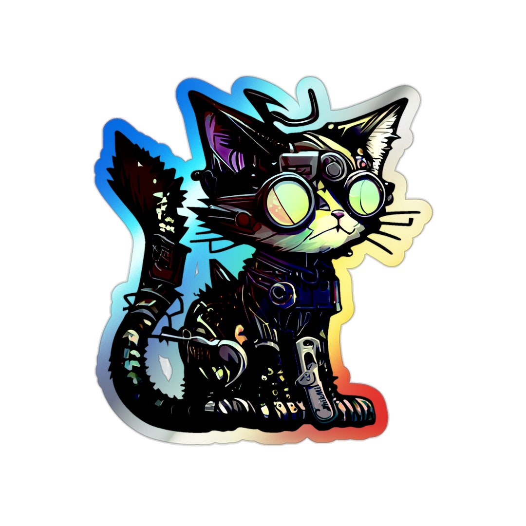 Cyberpunk Kitty Cat Holographic Sticker: Futuristic Metallic Decal - Etsy