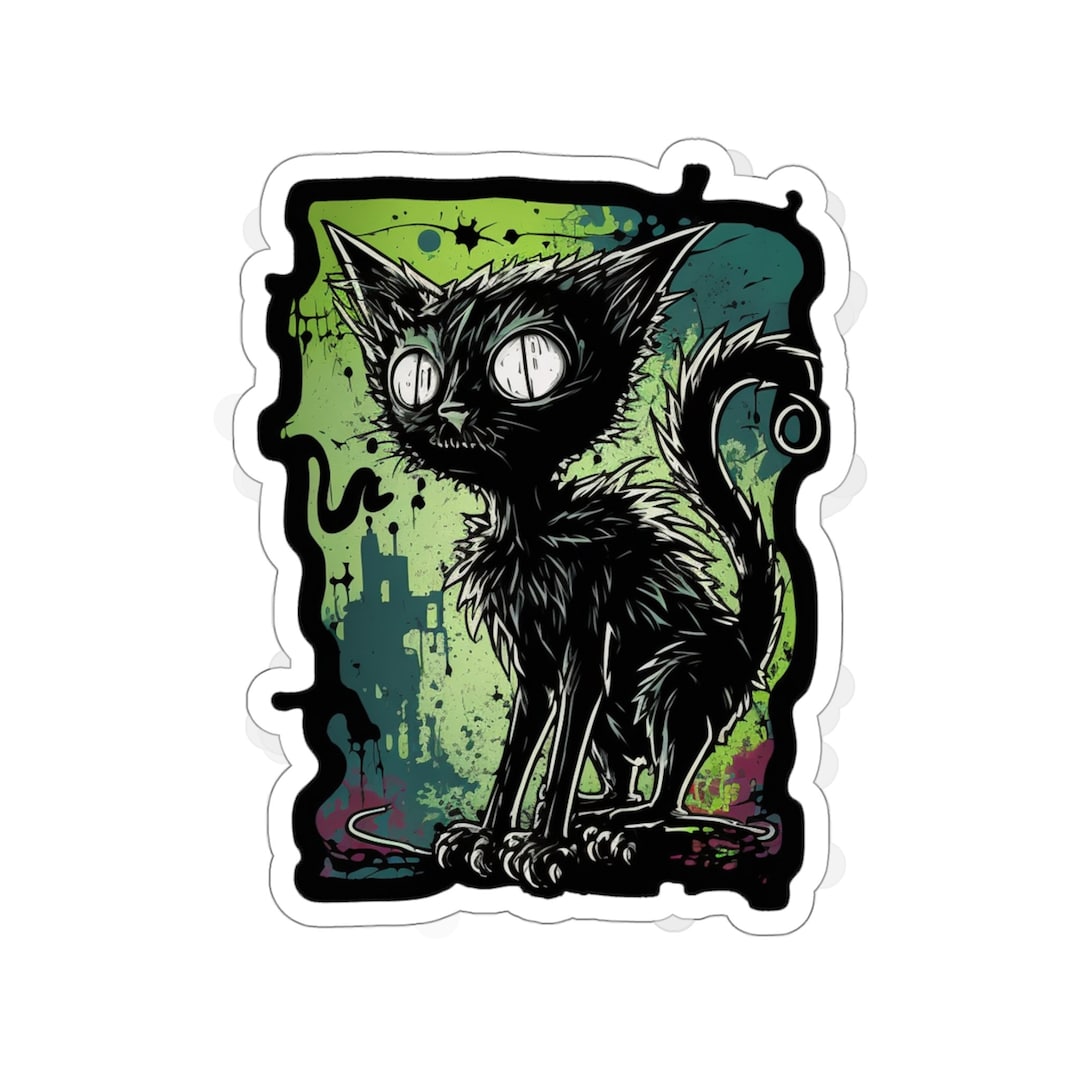 Zombie Cat Sticker, Black Cat, Fuzzy, Frazzled, Graffiti, 2" X 2", Kiss ...
