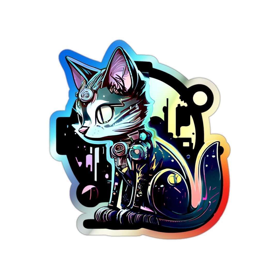 Cyberpunk Kitty Cat Holo Sticker, K3, Gift for Cat Lovers, Cybernetic ...