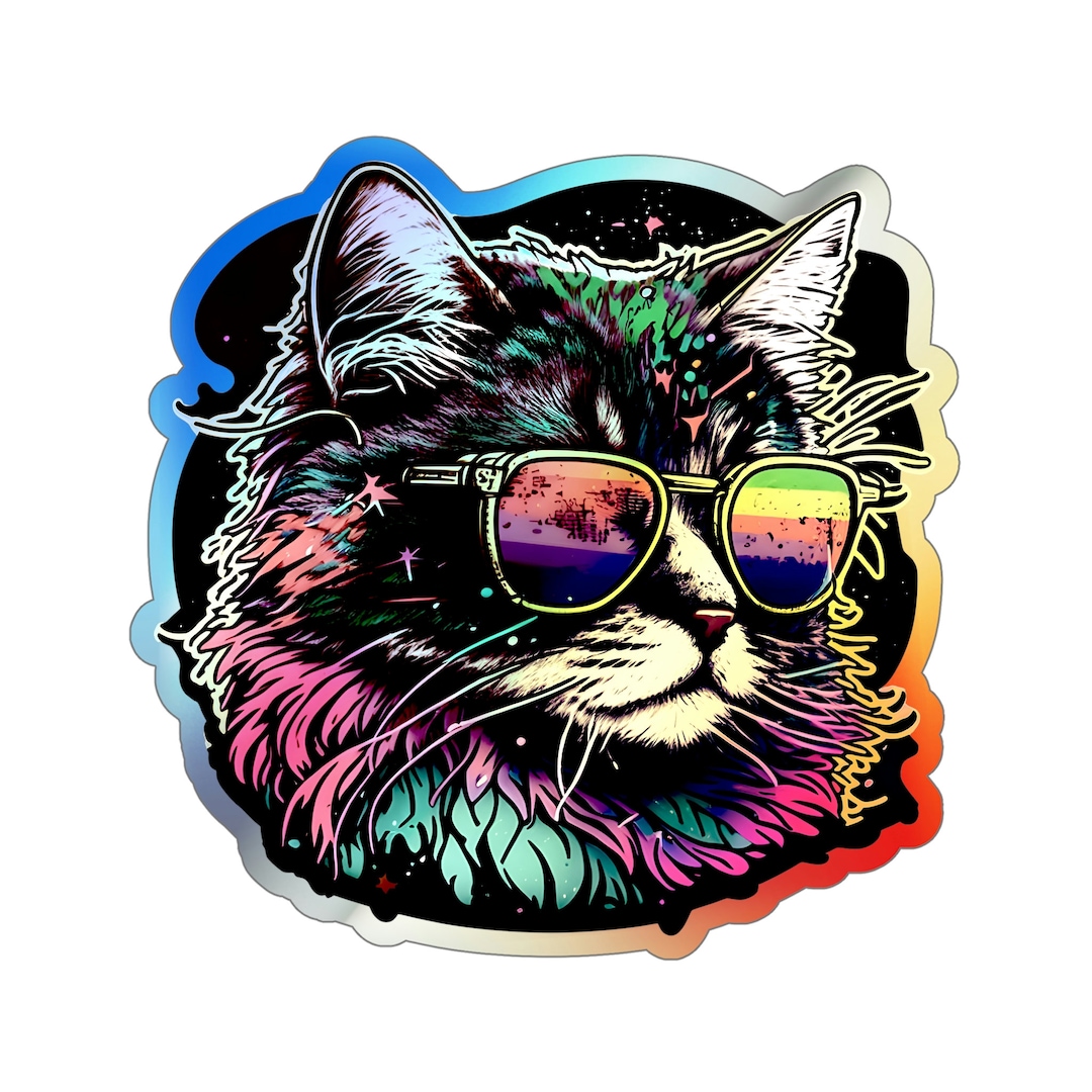 80's Holographic Cat Stickers, HQ5H, Retro, Metallic, Shiny, Gift for ...