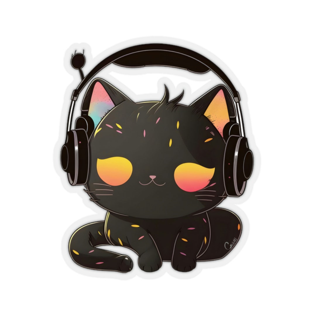 Headphone Cat Sticker, Cute Kitty Music Lover Gift - Etsy