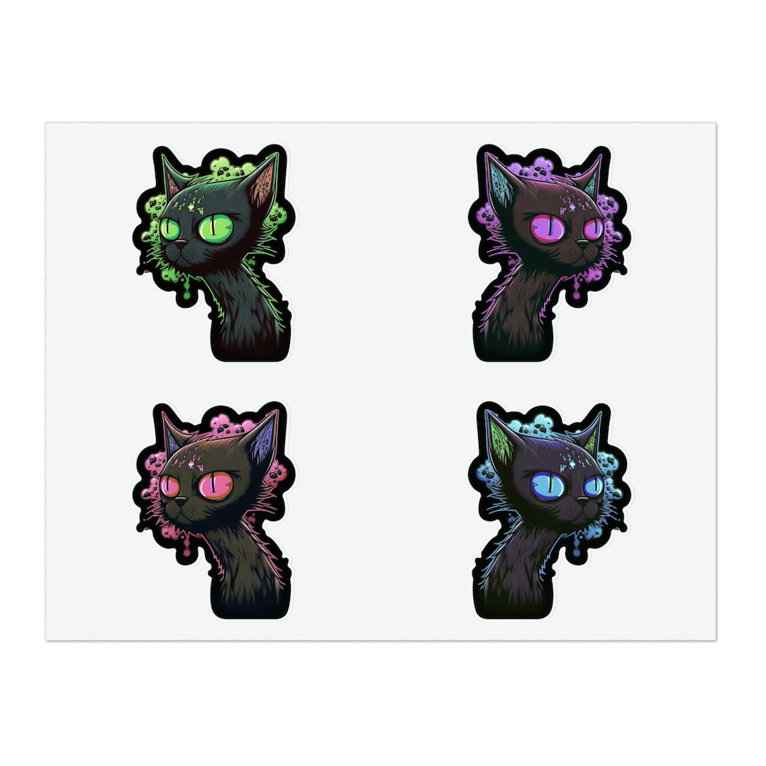 Zombie Black Cat Sticker Set, Kitty, Black Cat, Zombie, Set, Bundle ...