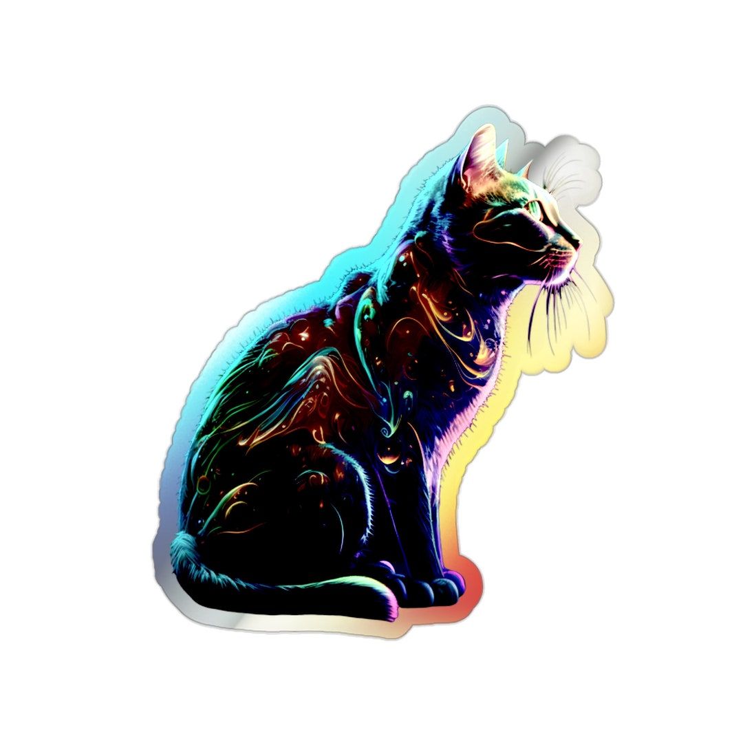 Holographic Neon Cat Stickers, N1, Gift for Cat Lover, Holo, Rainbow ...