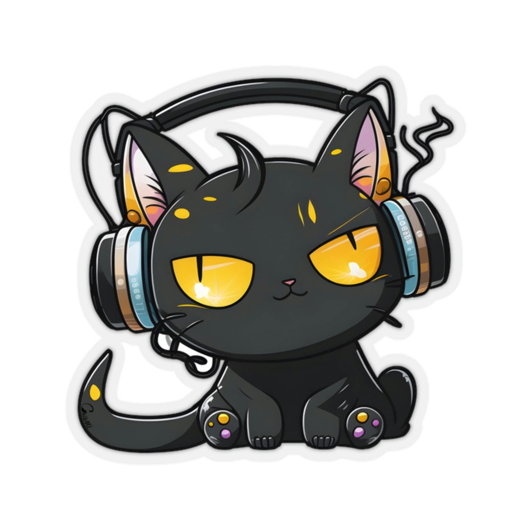 Headphone Cat Stickers, H1, Gift for Cat Lovers, Cute Cats, Kitty Cat ...